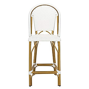 SAFAVIEH PAT4019A Collection Gresley Navy and White Indoor/Outdoor Stacking French Bistro Counter Stool