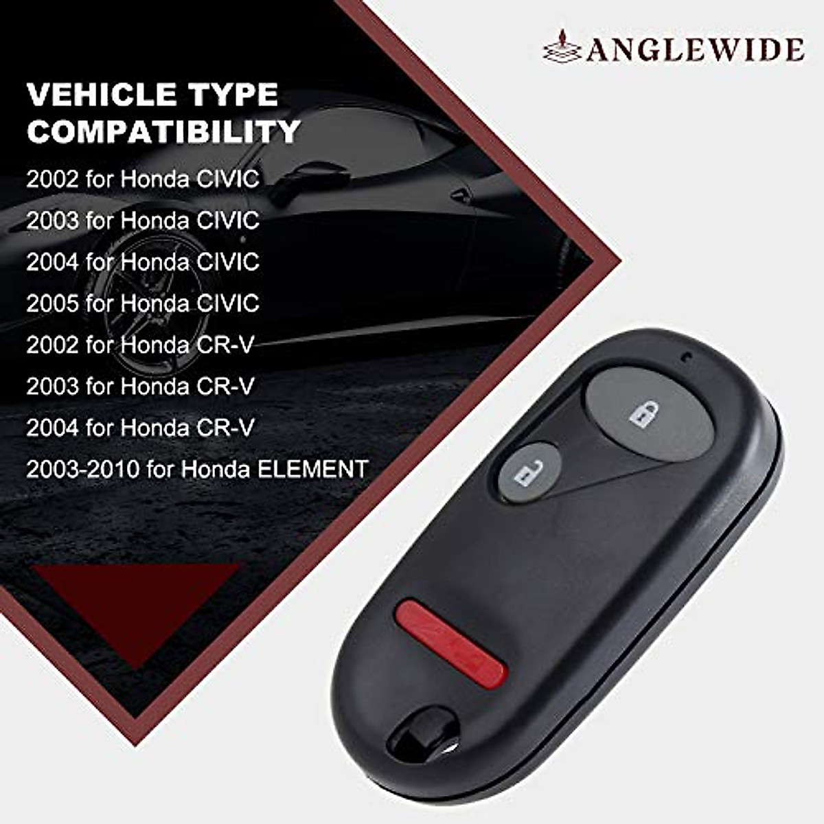 ANGLEWIDE Car Key Fob Keyless Entry Remote Replacement for 02-10 for Civic for CR-V for Element (FCC 0UCG8D-344H-A) 3 Buttons 1pad