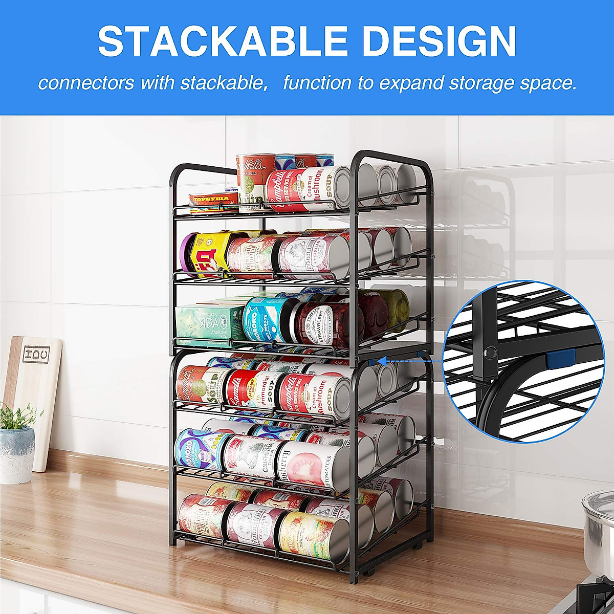 AIYAKA 3 Tier Stackable Can Rack Organizer,for food storage,kitchen cabinets or countertops,Storage for 36 cans,2-piece,silver