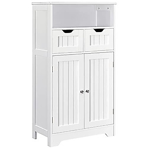 Yaheetech Bathroom Storage Cabinet with 2 Drawers & Adjustable Shelf, 2 Doors Bathroom Floor Cabinet, Wooden Cupboard for Living Room, Hallway, White