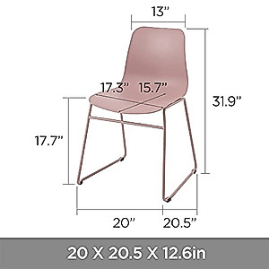 Roomnhome】 Durable Modern Pastel Tone self-Assembly Plastic seat and Steel Frame Kitchen, Dining, Bedroom Side Chair Set of 4 (Light Pink)
