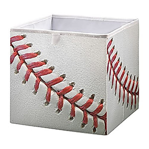 RunningBear Baseball Leather Storage Basket Storage Bin Square Collapsible Shelves Basket Foldable Fabric Cube Organizer for Living Room Car