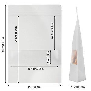 Blisstime 50 Pieces Resealable Bags for Small Business, White Kraft Zip Lock Stand Up Pouches with Matte Window Reusable Heat Sealable Bags for Packaging (7.9 X 11.8 Inches)