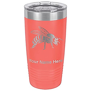 LaserGram 20oz Vacuum Insulated Tumbler Mug, Honey Bee, Personalized Engraving Included (Coral)