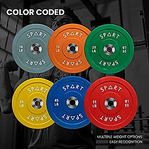 SPART Color Coded Olympic 2-Inch Rubber Bumper Plate 190LB Set, Weight Plate with Stainless Steel Insert Hub for Strength Training, Weightlifting and Crossfit