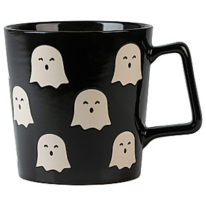 10 Strawberry Street Halloween Jack O Lantern & Ghost 20 oz Wax Resist Mugs, Black/Orange