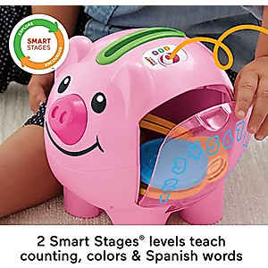 Fisher-Price Laugh & Learn Baby Learning Toy Smart Stages Piggy Bank With Songs Sounds And Phrases For Infant To Toddler Play [Amazon Exclusive]