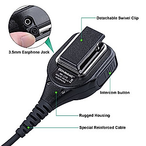 COMMIXC Shoulder Mic, Waterproof IP55 Handheld Speaker Mic with External 3.5mm Earpiece Jack, Compatible with 2.5mm/3.5mm 2-Pin Motorola Two-Way Radios