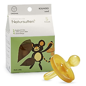 Natursutten Pacifier 0-6 Months - Natural Rubber Pacifier - Eco-Friendly, BPA-Free Round Newborn Pacifier - Newborn Essentials Made in Italy - 1 Piece