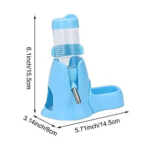 Litewoo Hamster Water Bottle with Food Container Base Hut No Drip Drinking Dispenser for Dwarf Hamster Rats Mouse Gerbil Mice（Blue 80ML Removable Base）