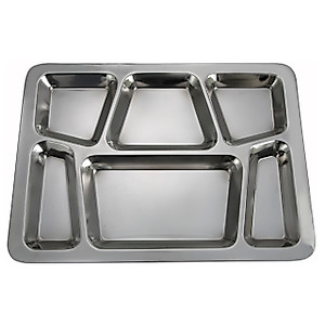 Winco - SMT-2 6-Compartment Mess Tray, Style B, Stainless Steel, Medium