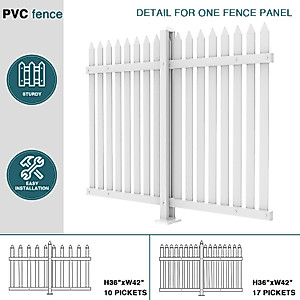 ECOOPTS 36" H x 84" W Vinyl Picket Fence Panels White Decorative Fence for Garden Patio Yard Pool Walkways (34 Pickets, Straight)