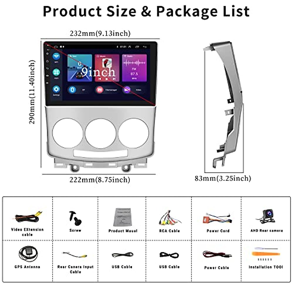 Android 11 Car Stereo for Mazda 5 2007-2012 with Wireless Apple CarPlay Android Auto,9 inch Touchscreen Car Radio with WiFi,GPS Navigation,Bluetooth,FM/RDS,SWC AUX-in,Dual USB+AHD Backup Camera
