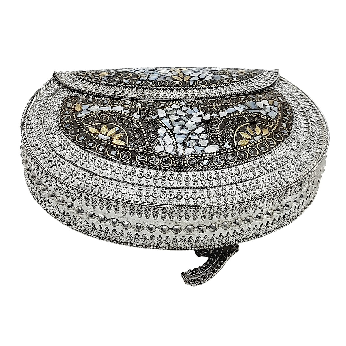 Ethnic Clutch Vintage Handmade metal Mosaic stone Shell purse Handbag for women Party Bag Special occasion accessories