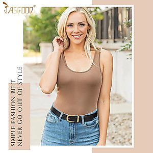 JASGOOD Women's Leather Belt for Jeans Pants, Fashion Ladies Belt for Dresses with Gold Buckle