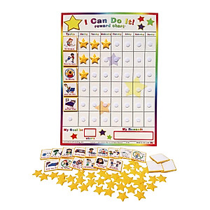 Kenson Kids Spanish/English "I Can Do It" Reward & Responsibility Chart, Good Behavior, Chore, Dry Erase Daily Routine Star Chart for kids ages 3 and up.