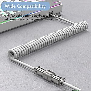 LexonElec Gaming Keyboard Cable, USB-Type C Dual Sleeve Stable Connection Mechanical Keyboard Cable, 2.0M (0.66 ft.) with Detachable Metal Flyer, Not Easy to Knot for PC Gamers(White)
