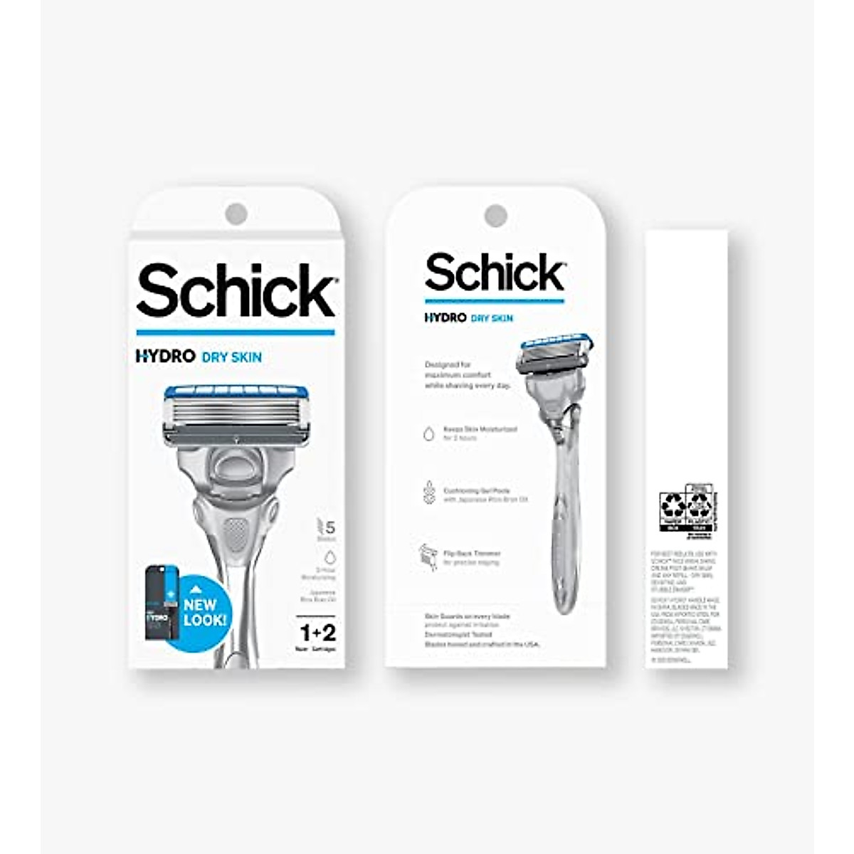 Schick, Hydro Dry Skin Men's 5-Blade Razor Handle + 2 Refill Razor Blades Kit, 1 Count