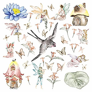 Fairies Rub on Stickers, 6 x 6 inch Sheet - Dry Rub-On/Off Transfers Stickers for Furniture Scrapbooking Crafts Mixed Media Collage Art