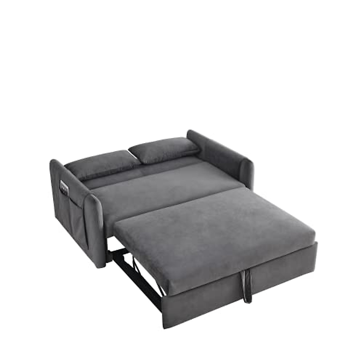 Eafurn 3 in 1 Multi-Functional Convertible Sleeper Sofa Bed, Modern Velvet Loveseat Sofa & Pull Out Couch Reclining Adjustable Backrest and 2 Pillows Grid Design Armrests for Apartment Living Room