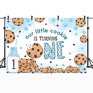 7x5ft Baby 1st Birthday Backdrop Photography Our Little Cookie is Turning One Boy First Birthday Party Decor Photo Background