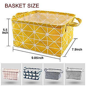 5 Pcs Foldable Storage Bin Basket,Foldable Container Organizer Fabric Storage Receive Baskets with Handle Cotton Linen Blend Storage Bins for Makeup, Book, Baby Toy,9.85x7.9x5.5 inch