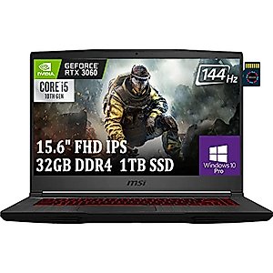 MSI GF65 Thin Gaming Laptop I 15.6" Full HD IPS 144Hz I Intel 6-Core i5-10500H (>i7-9750H) I 32GB DDR4 1TB SSD I GeForce RTX 3060 6GB I USB-C Backlit KB Nahimic Win10 Pro Black + 32GB MicroSD Card