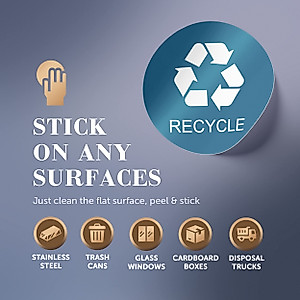 VBAP CORP Recycle Trash Bin Sticker - (Pack of 4) 3" Round Logo Sign Decal Labels Self-Adhesive Vinyl Laminated. Waterproof Indoor and Outdoor (Aquamarine/Grey)
