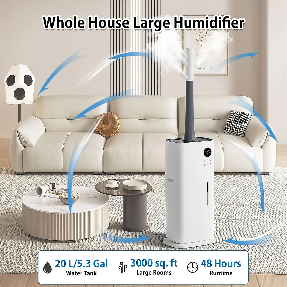 YOKEKON 5.3Gal/20L Humidifier for Large Rooms up to 3000 sq ft - Whole House Industrial Commercial Humidifier with 360° Nozzle Sets