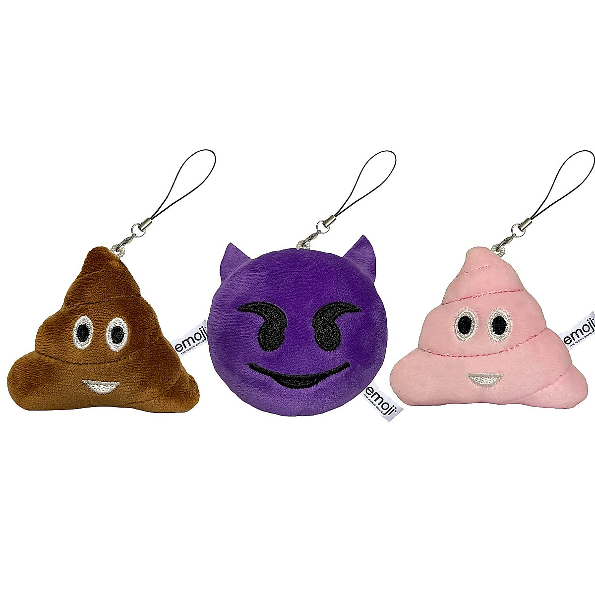 EvZ Emoji Iconic Emoticon Cushion Stuffed Plush Cute Soft Keychain, 3 inches, Pack 3