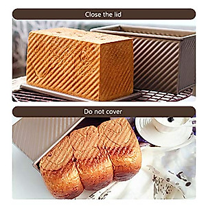 Cayanmydery Pullman Loaf Pan with Lid, Non-Stick Bakeware Carbon Steel Bread Toast Box Mold with Cover for Baking Bread, 1 lb Dough Capacity, Golden Corrugated Bread Box