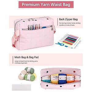 Aeelike Yarn Waist Bag, Portable Yarn Crossbody Bag Small Yarn Storage Bag for Holding Yarn Crochet Hooks Knitting Needles, Lightweight & Easy to Carry Yarn Bag, Pink