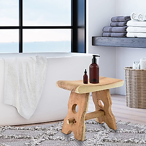 RUN.SE Solid Wood Shower Bench 19" Bathroom Stool Footrest for Bathroom Kitchen Living Room Bedroom Entryway, Fully Assembled (Suar Wood)