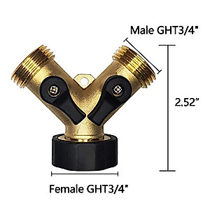 HQMPC 2 Pcs Hose Splitter 2 Way Valve Garden Hose Y Splitter Hose Splitter Garden Hose Splitter 2 Way Faucet Splitter 3/4"Female &2 Male 3/4" GHT