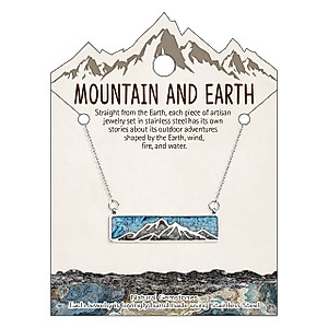 Lauren-Spencer Gemstone Mountain Necklace for Women Turquoise Tumbled Chips Pendant Necklace Dainty Mountain Range Bar Necklaces for Women Girls Nature Jewelry Gift, Stainless Steel, Created Turquoise