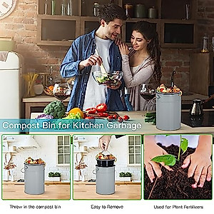 NOVTEKE Compost Bucket for Kitchen Countertop - 1.0 Gallon Kitchen Coffee Grounds Compost Bin Countertop with Liner Bucket and Charcoal Filter Lid, Compost Pail Container