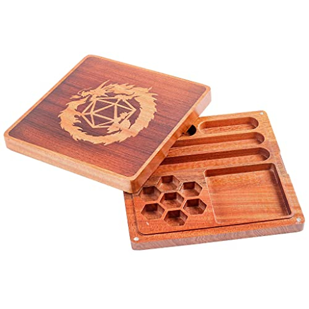 3DEGOS Portable Dragon Wooden Dice Box, Dice Tray for Dungeons and Dragons, DND Dice Set, Gifts, D&D, D and D, Pathfinder, Accessories, D20, Polyhedral, Resin Dice, Metal Dice, Bag, Tower