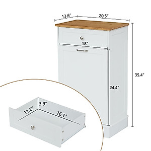 KINBOR BABY Recycling Tilt Out Trash Cabinet - Trash Bin Cabinet for Kitchen with Drawer and Removable Bamboo Cutting Board, White