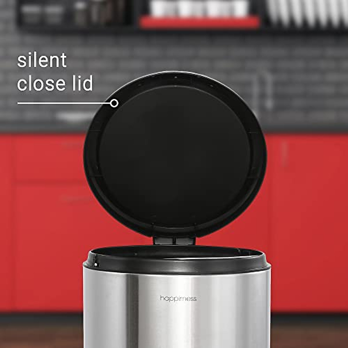 happimess HPM1001A Oscar Round 8-Gallon Step-Open Trash Can with Free Mini Trash Can, Modern, Fingerprint Proof for Home, Kitchen, Office, Large:7.9 Gallon Small:1.3 Gallon, Stainless Steel