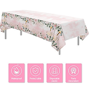 Suhelkit God Bless Baptism Decorations Tablecloth Girls - First Communion Decorations Party Table Cover, Pink Christening Celebration Baby Shower Religious Table Cloth, 3 Pack (54in x 108in)