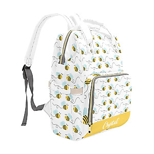 Grandkli Cute Bumble Bee Personalized Diaper Bag Multi-Function Backpack Nappy Bag Travel DayPack for Unisex, One Size
