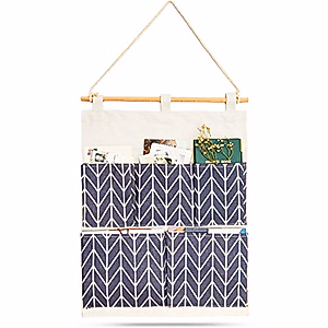 Juvale Blue Chevron Stripes Hanging Wall Organizer with 5 Pockets (17.5 x 14 in)