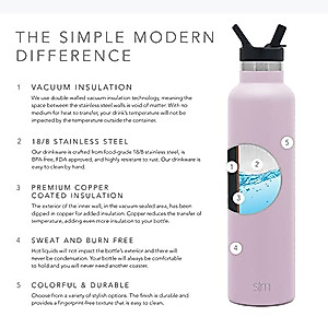 Simple Modern Water Bottle with Narrow Mouth Straw Lid Metal Thermos Vacuum Insulated Stainless Steel l Reusable Leak Proof BPA-Free Flask | Ascent Collection | 24oz, Lavender Mist