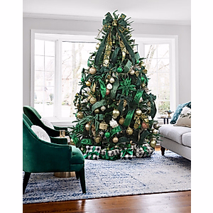 HUIHUANG Green Velvet Christmas Ribbons - Wired for Trees, Wreaths, Garlands, Bows - 2-1/2" x 6 Rolls, 36 Yds Total