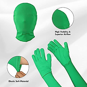 Chromakey Green Screen Gloves Hood Chroma Key Green Glove Hood Invisible Effects Background Chroma Keying Green Gloves and Hood for Green Screen Photography Photo Video Film Make