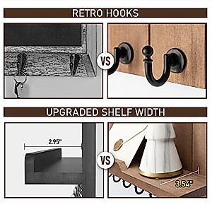 Rebee Vision Key Holder for Wall - Farmhouse Rustic Mail Organizer Floating Shelf for Home Kitchen Entryway Decor with 7 Sturdy Key Hooks (Retro Brown)
