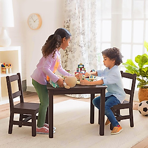 Curipeer Solid Wood Kids Table and 2 Chair Set, Toddler Activity Table and Chairs, Carved Rivet Decoration Furniture for Children's Craft, Playroom, Bedroom, Art, Reading