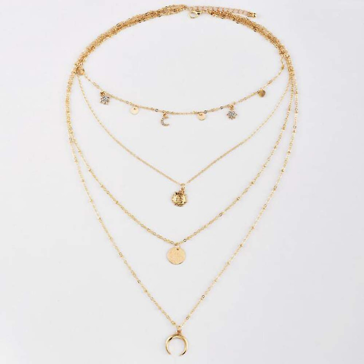 Anglacesmade Boho Layered Moon & Star Choker Necklace Coin Moon Star Sun Pendant Necklace Dainty Celestial Jewelry Multilayer Necklace for Women