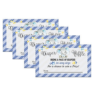 50 Elephant Baby Shower Diaper raffel Tickets, boy Blue (Small)