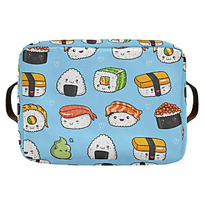 YEGAME Storage Basket Sushi Rectangular Collapsible Canvas Shelves Storage Bins with Leather Handles for Shelves Home Closet Bedroom Living Room, 1Pack